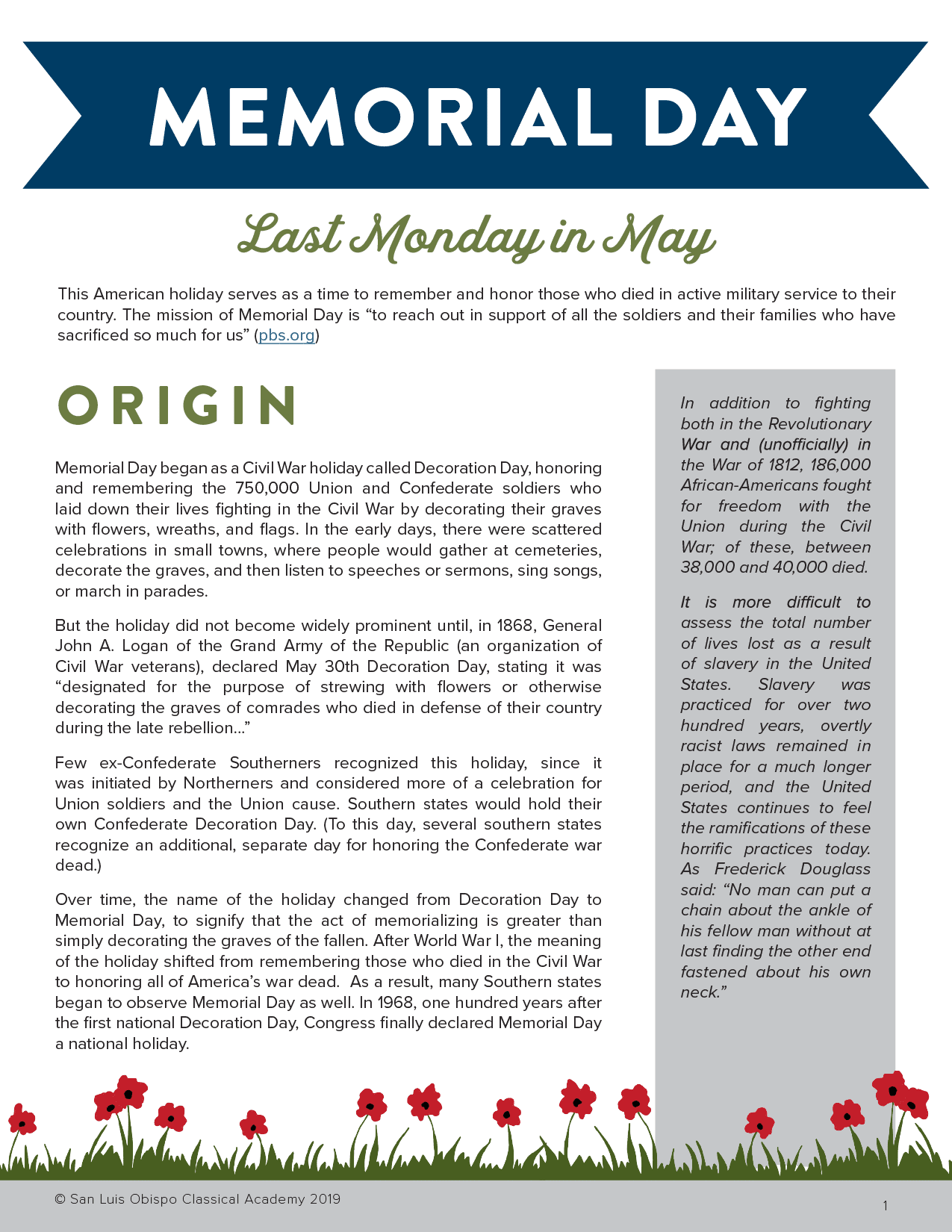 Memorial Day & Flag Day - SLO Classical Academy